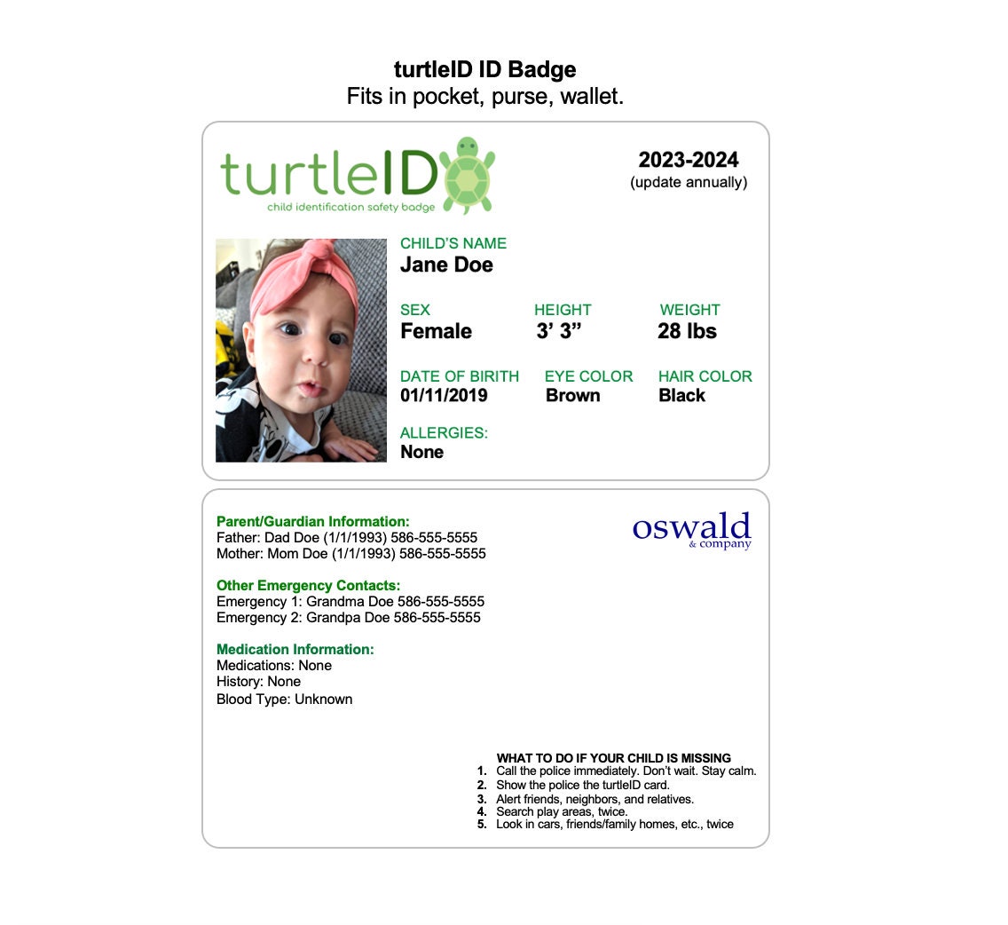 Children ID Safety Badge ID Card Keeping Kids Safe Family - Etsy