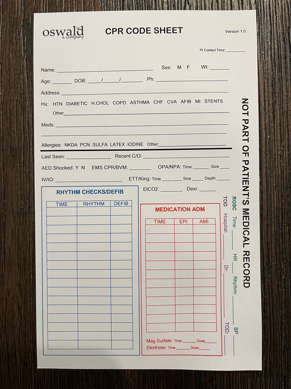 EMS CPR Code Sheet (Instant Download) - Etsy