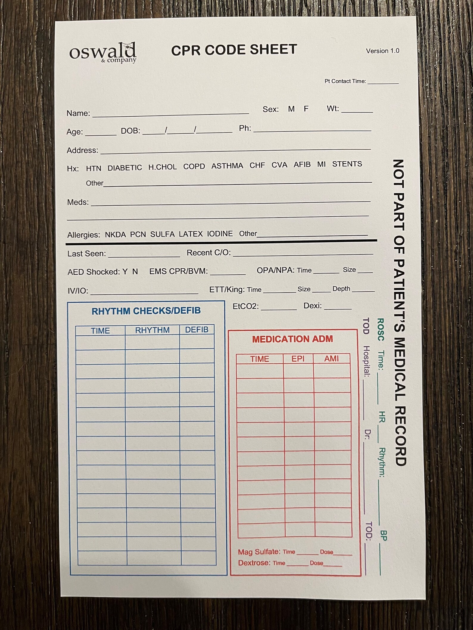 EMS CPR Code Sheet (Instant Download) - Etsy