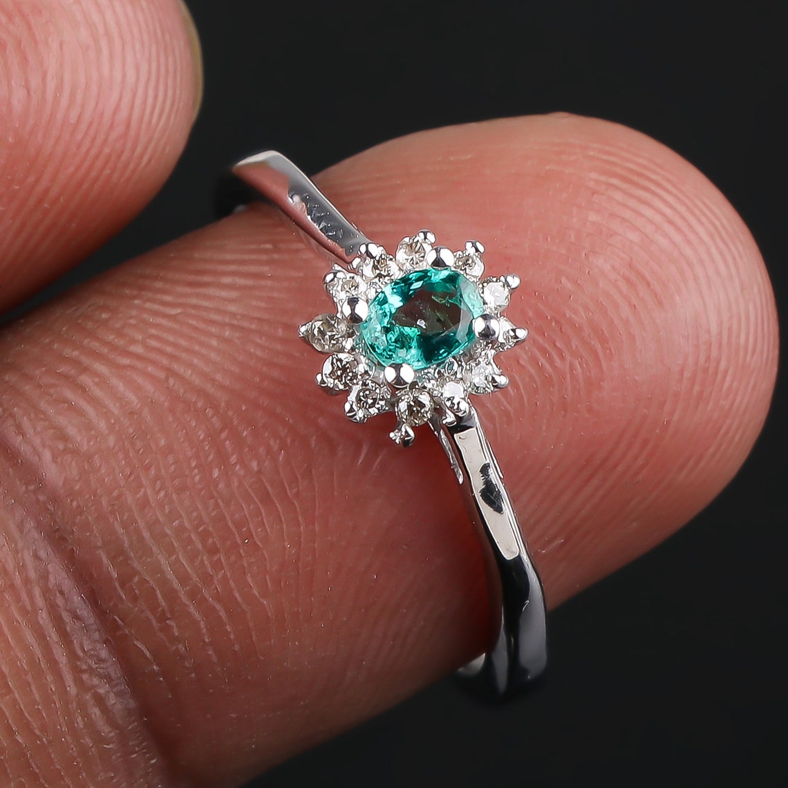 Emerald 925 Sterling Silver Diamond Ring gemstone - Etsy
