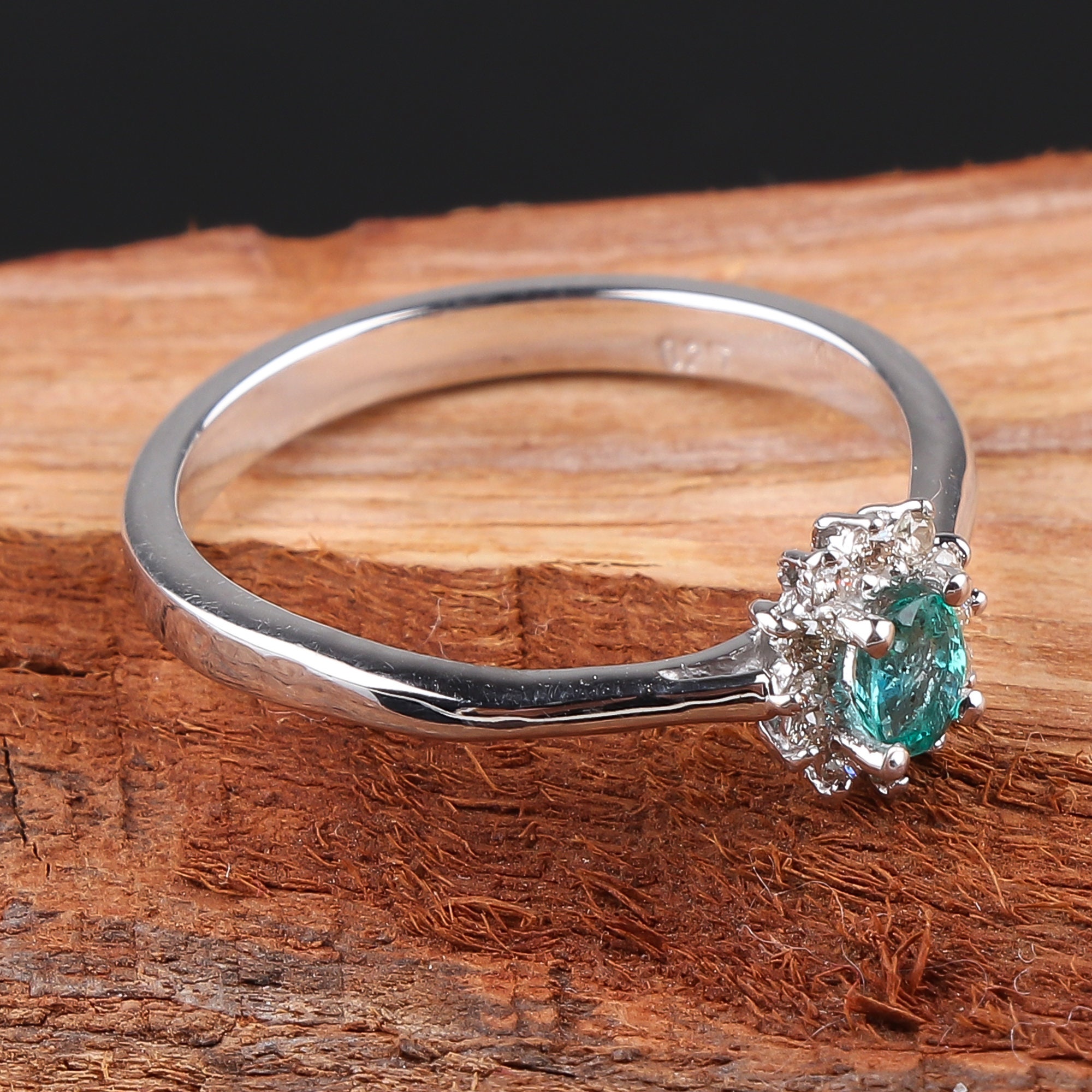 Emerald 925 Sterling Silver Diamond Ring Gemstone | Etsy