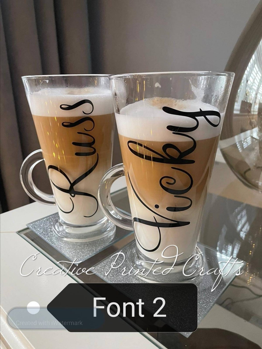PAIR of Personalised Latte/hot Chocolate Glasses/mugs, Hot Drinks ...