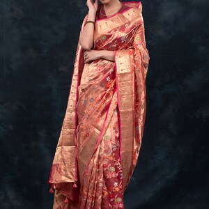 Rose Gold Floral Jaal Woven Tissue Silk Saree - Etsy