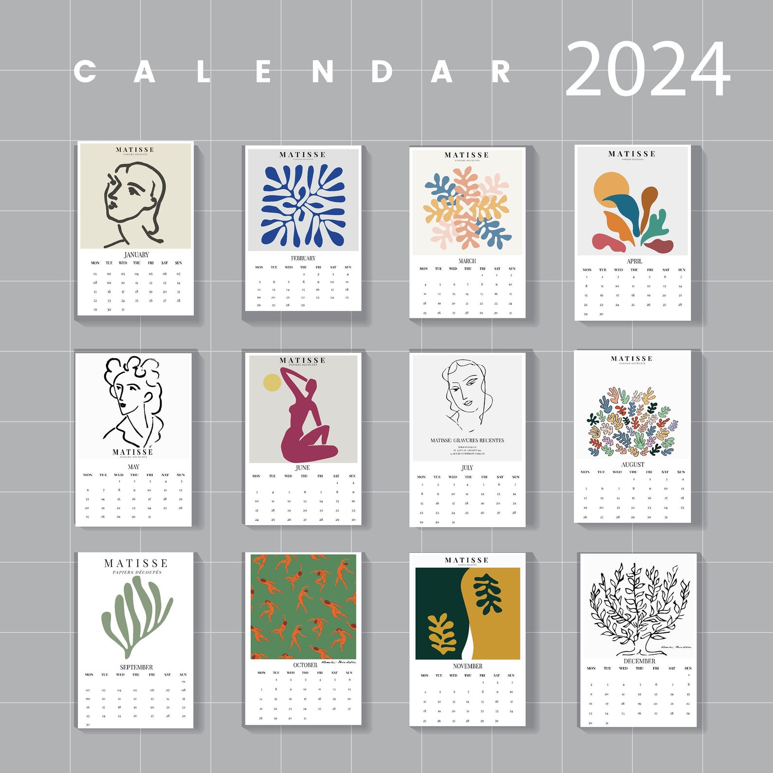 2024 Matisse Cutouts Calendar, 2024 Calendar, Henri Matisse Calendar ...