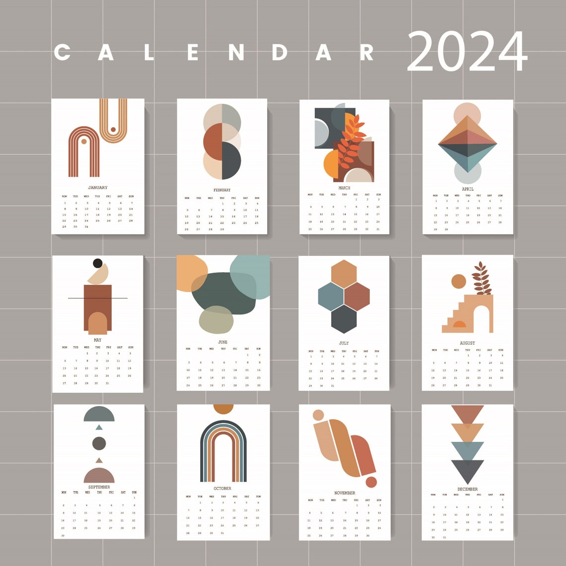 2024 Abstract Art Calendar, 2024 Calendar, Minimal Calendar, Art Wall ...