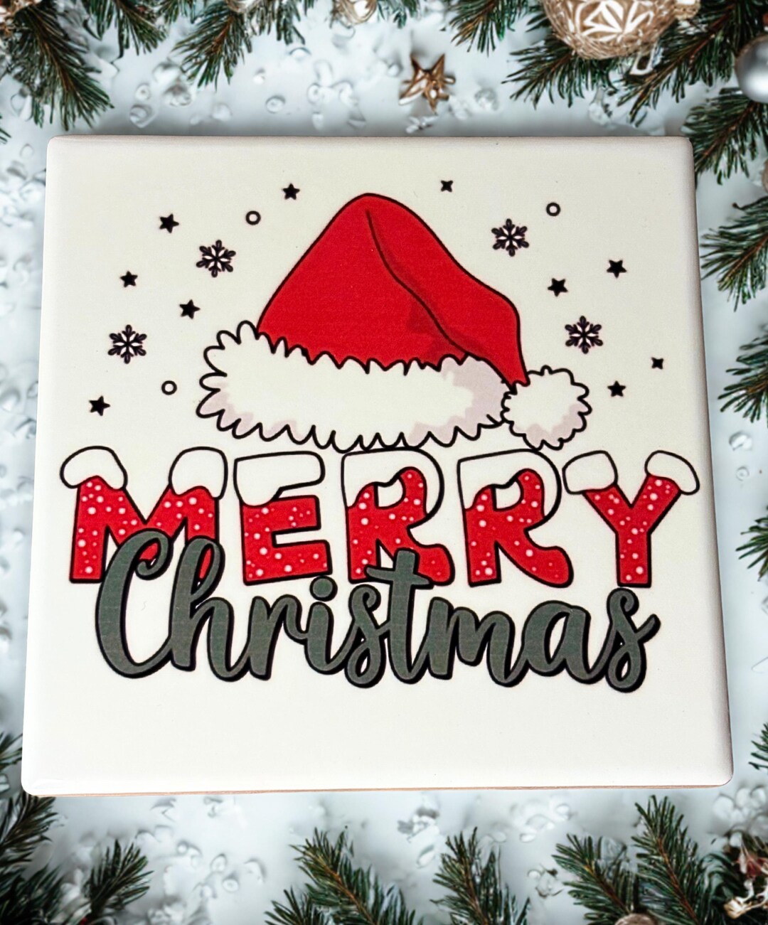 Merry Christmas Coaster - Etsy