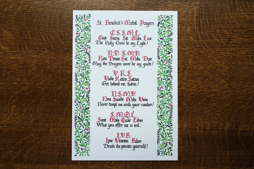 St Benedict's Medal Prayers Print Postcard Spiritual Warfare Latin ...