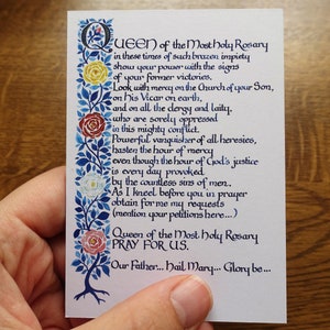 Our Lady of the Rosary Prayer Card Catholic Christian Gift Religious ...