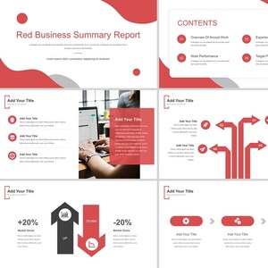 Minimal Clean Red Work Summary Report Powerpoint Template - Etsy