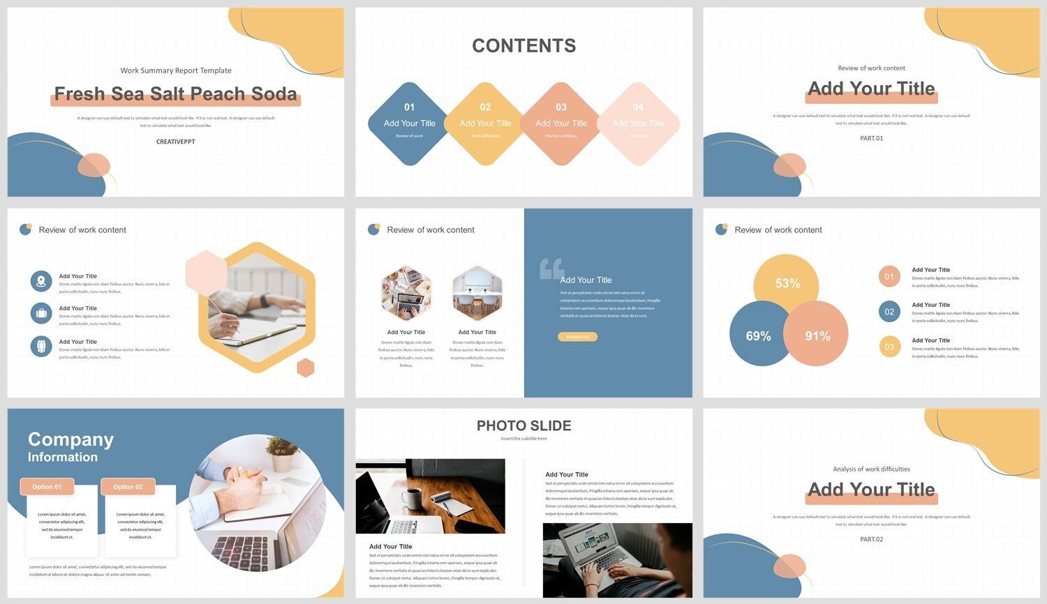 Fresh Sea Salt Peach Soda Work Summary Powerpoint Template - Etsy