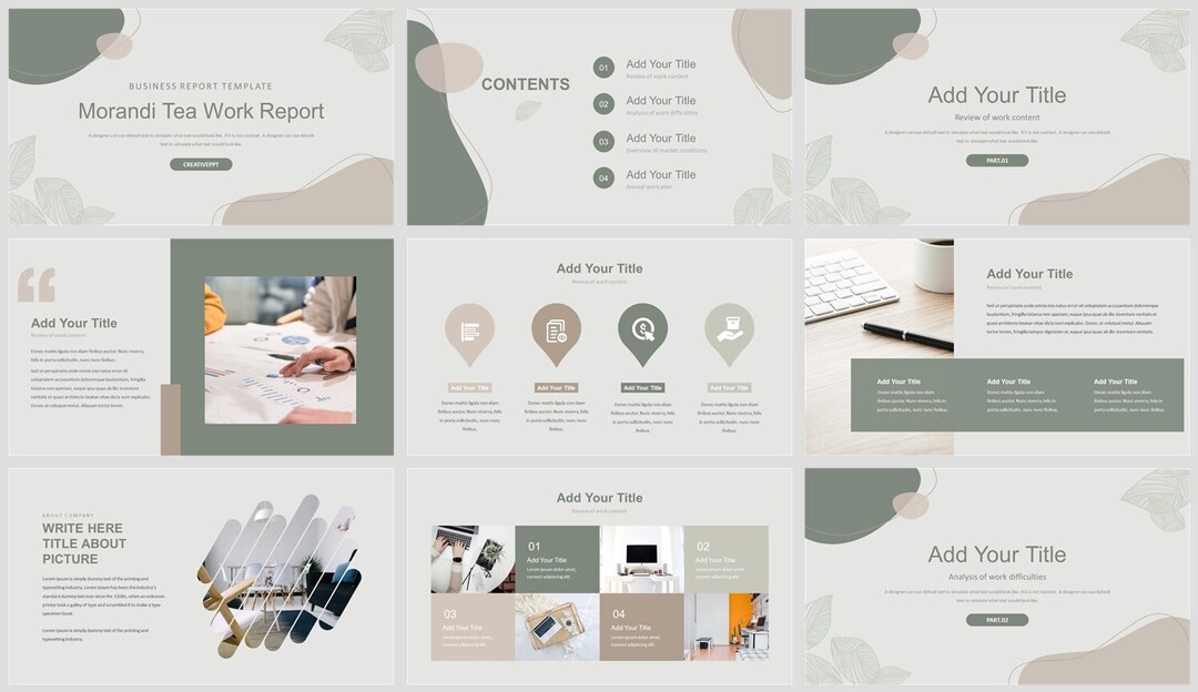 Morandi Tea Clean Work Report Powerpoint Template - Etsy