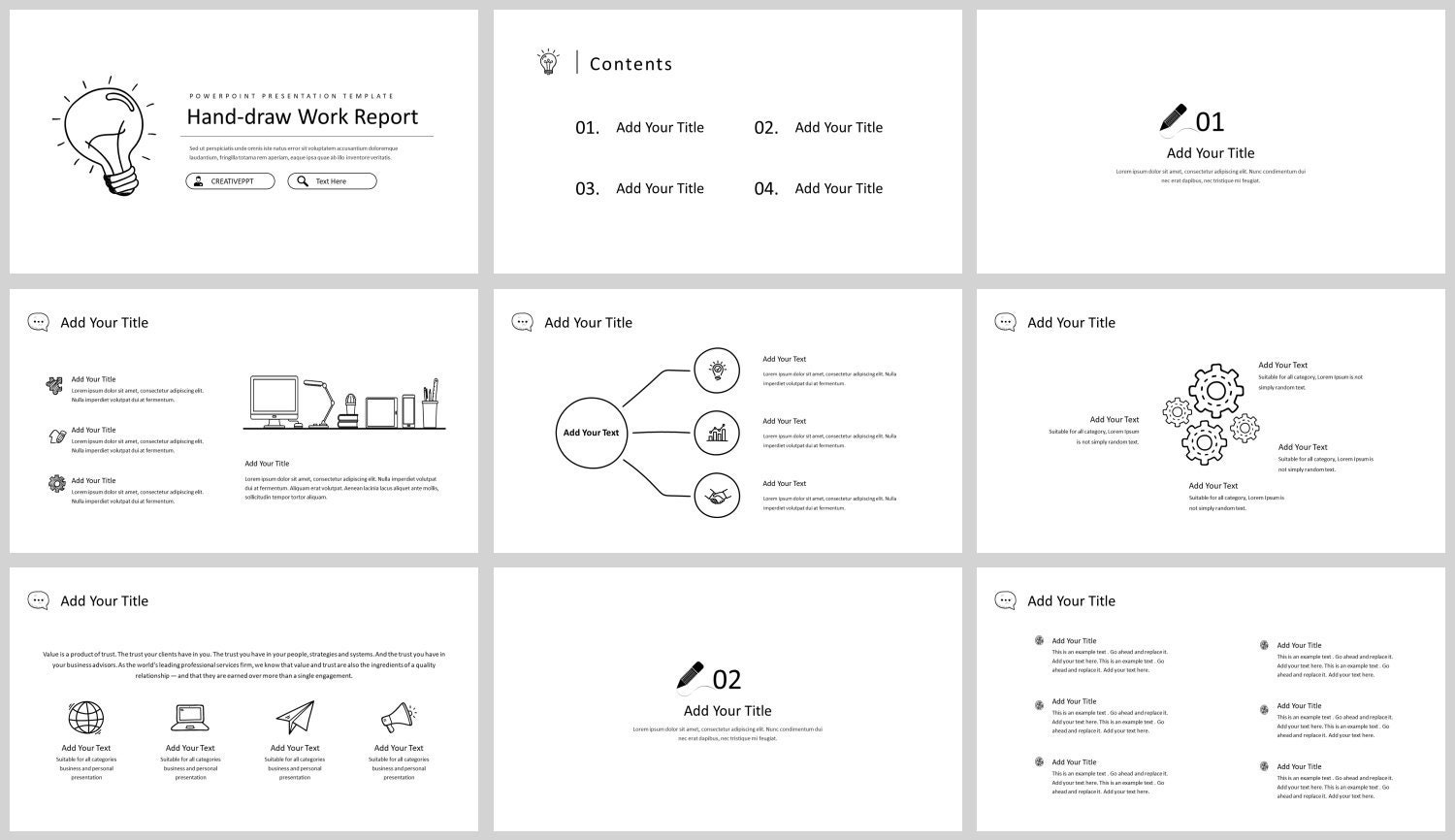 Minimal Hand Drawn Powerpoint Presentation Template - Etsy