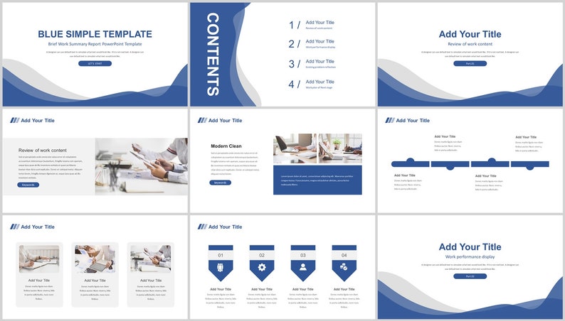 Minimal Clean Blue Work Report Powerpoint Template - Etsy