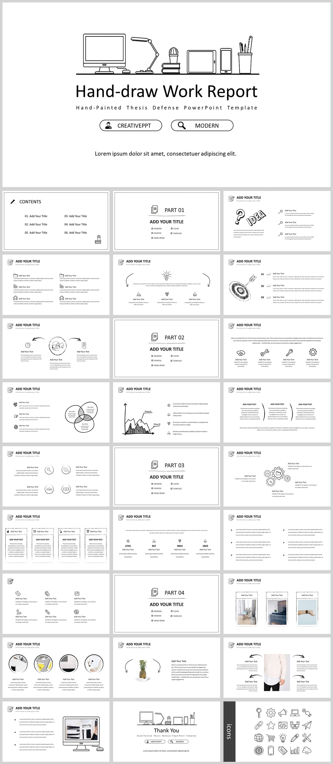 Minimal Hand Drawn Powerpoint Presentation Template - Etsy