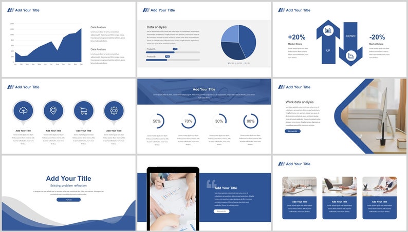 Minimal Clean Blue Work Report Powerpoint Template - Etsy