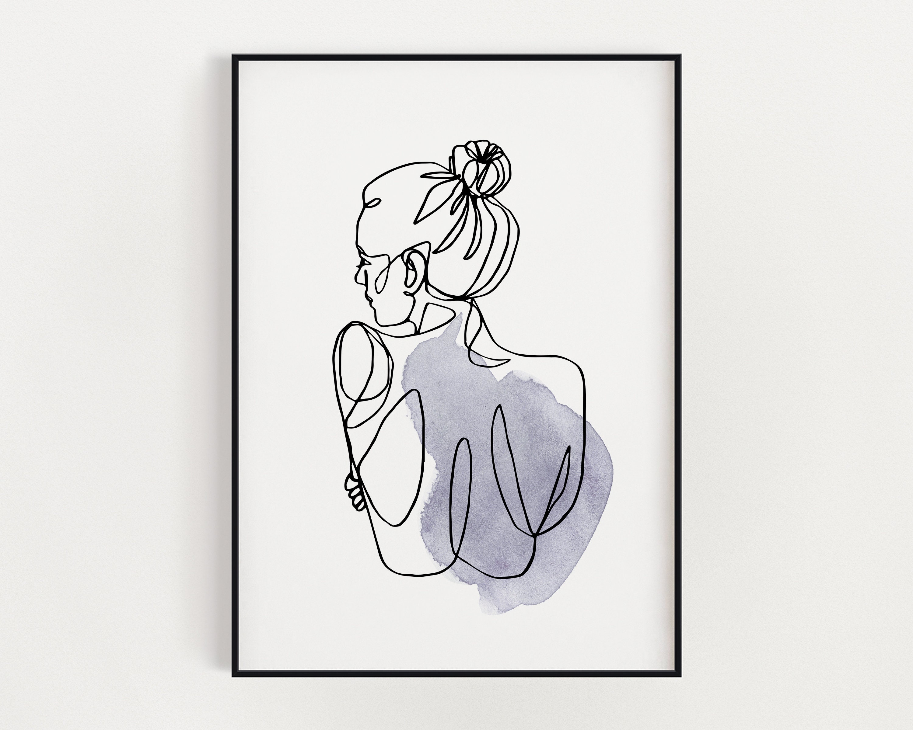 Female Line Drawing Print Print Grey Overlay Colour Wall - Etsy