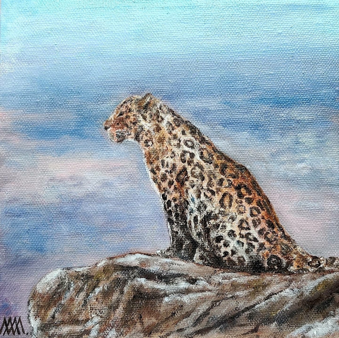Oil Miniature 'leopard', Oil Painting, Authentic Oil Work, Leopard ...