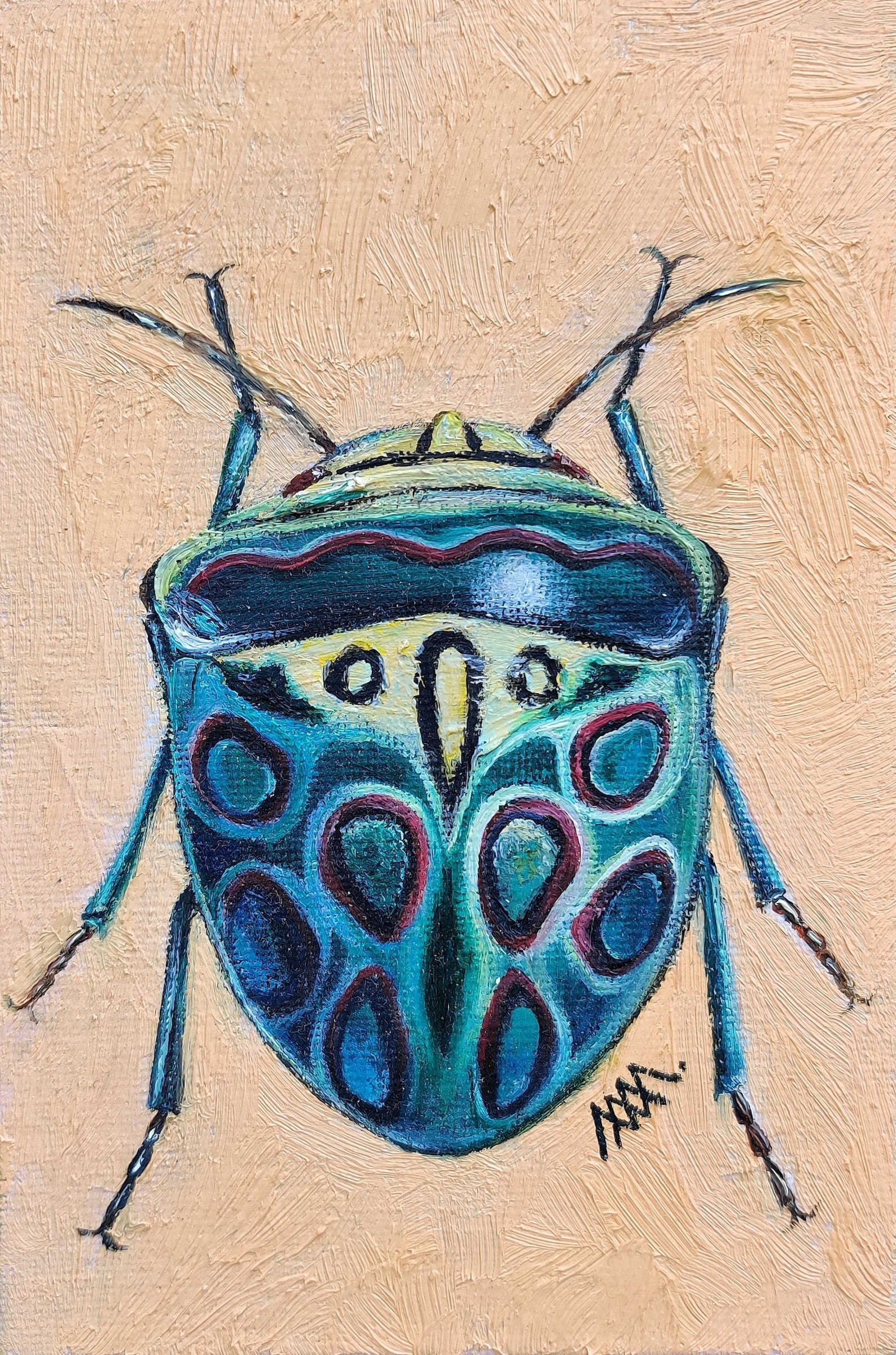 Oil Miniature 'picasso Bug', Oil Painting, Authentic Oil Work, Picture ...