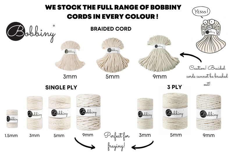 Bobbiny Regular 3mm 3 Ply Cord for Macramé Crochet Weaving - Etsy UK