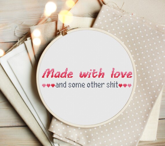 Made With Love Funky Cross Stitch Pattern Valentines Day | Etsy