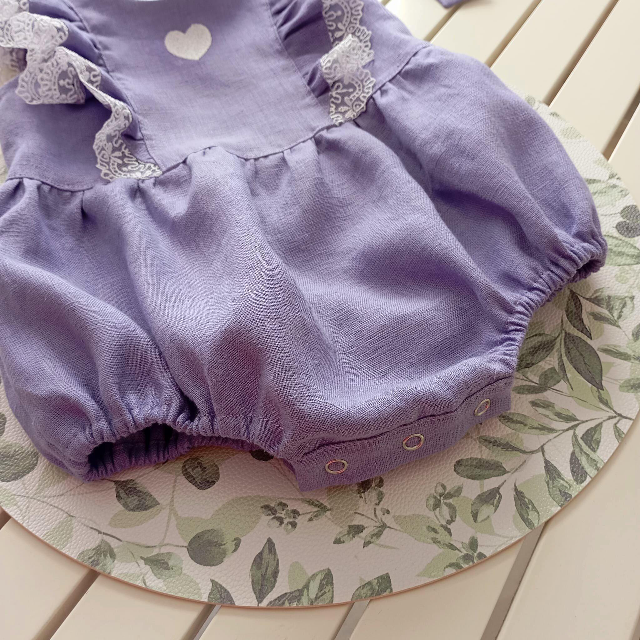Heart Embroidered Romper, Baby Clothes, Baby Girl Linen Bubble Romper ...