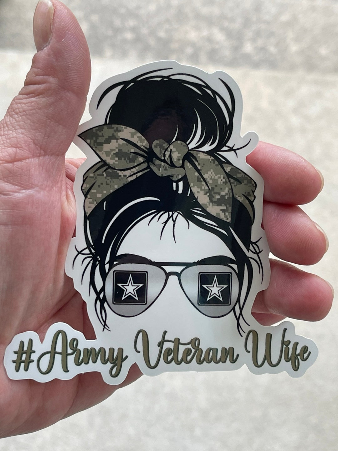 Messy Bun Army Veteran Wife, Military Veteran Spouse Diecut ...
