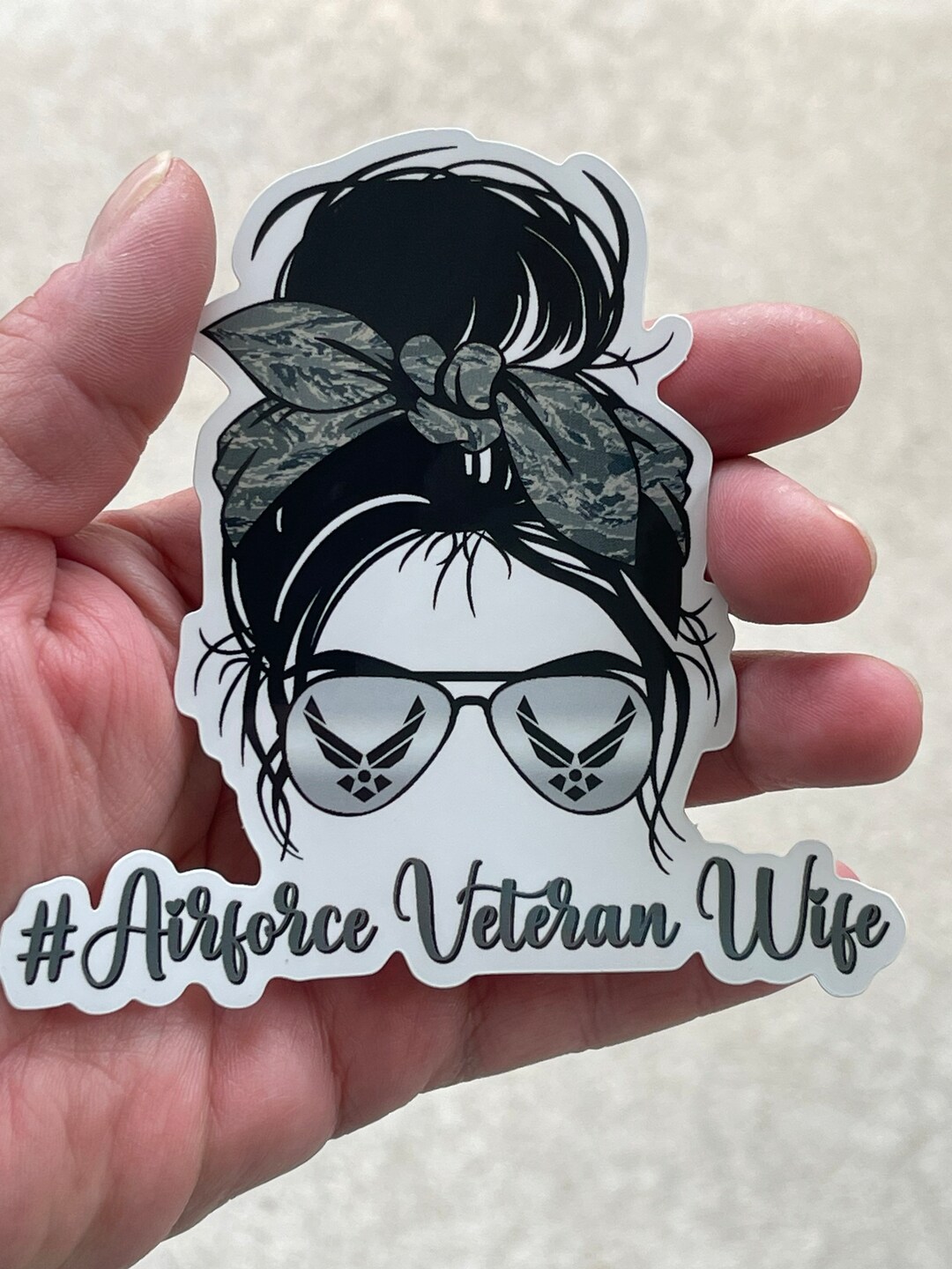 Messy Bun Airforce Veteran Wife, Military Veteran Spouse Die Cut Decal ...