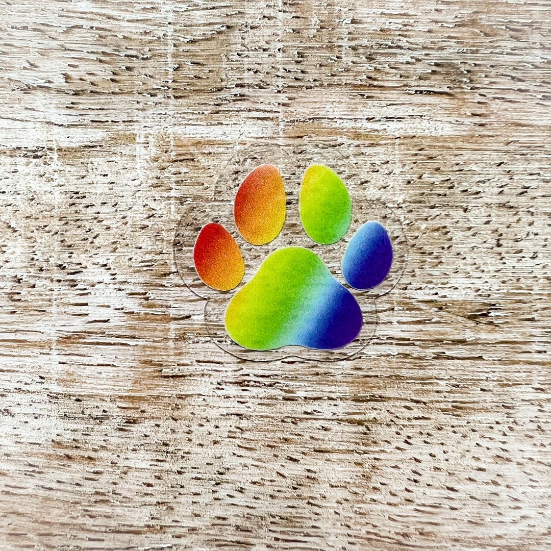 Mini 1” Rainbow Paw Print Vinyl Sticker | Clear Sticker | Animal Lover ...