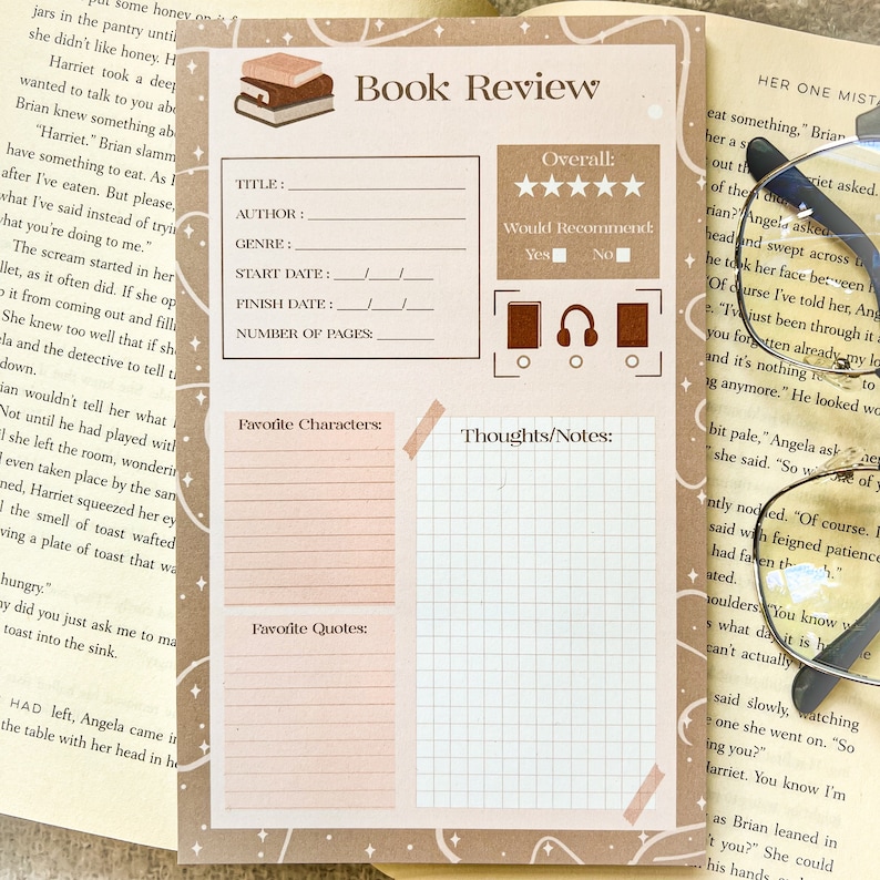 Cute Book Review Notepad | 5” X 8”| 50 Sheets Tear Away | Bookish Gift ...