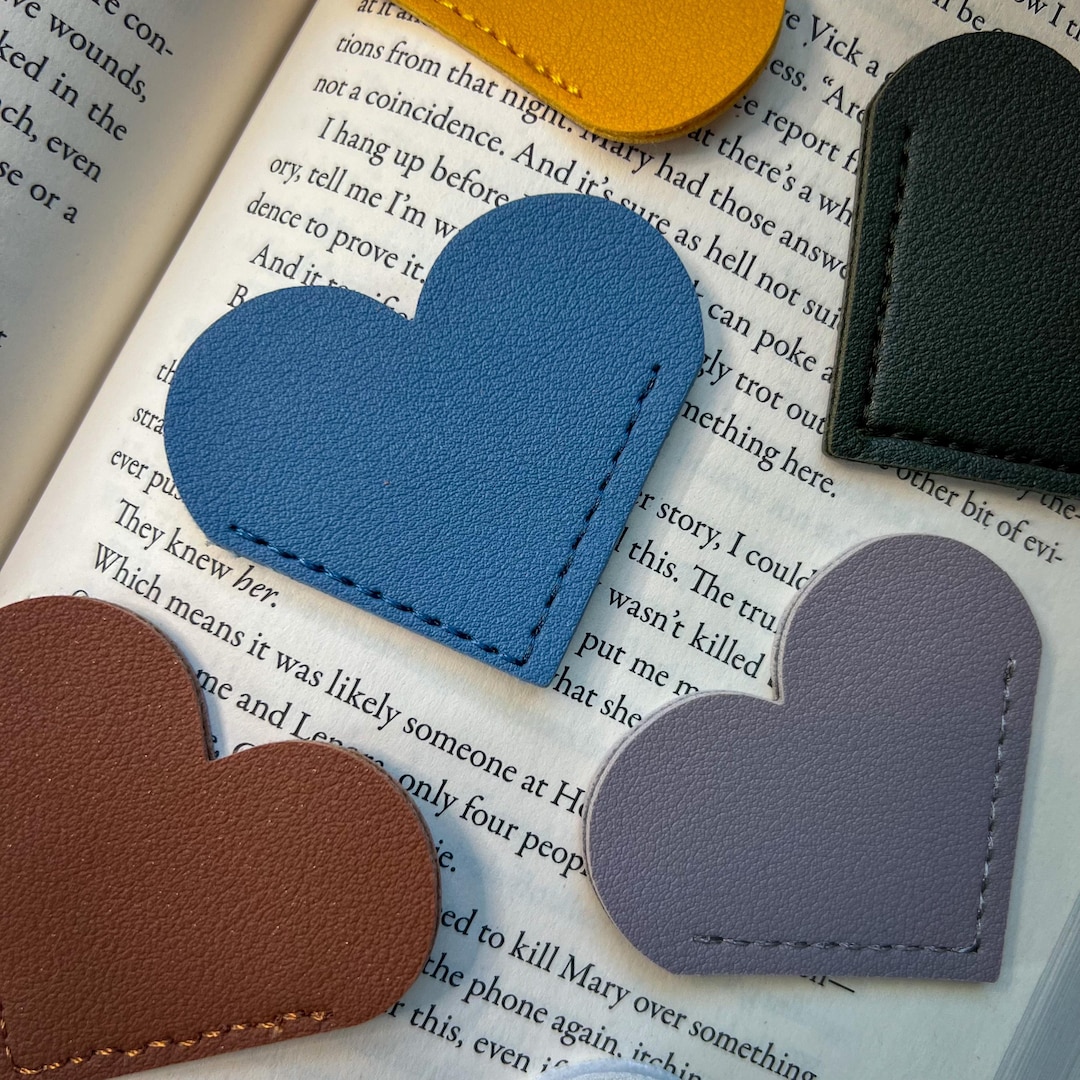 Faux Leather Heart Corner Bookmark | Handmade Heart Bookmark | Colorful ...