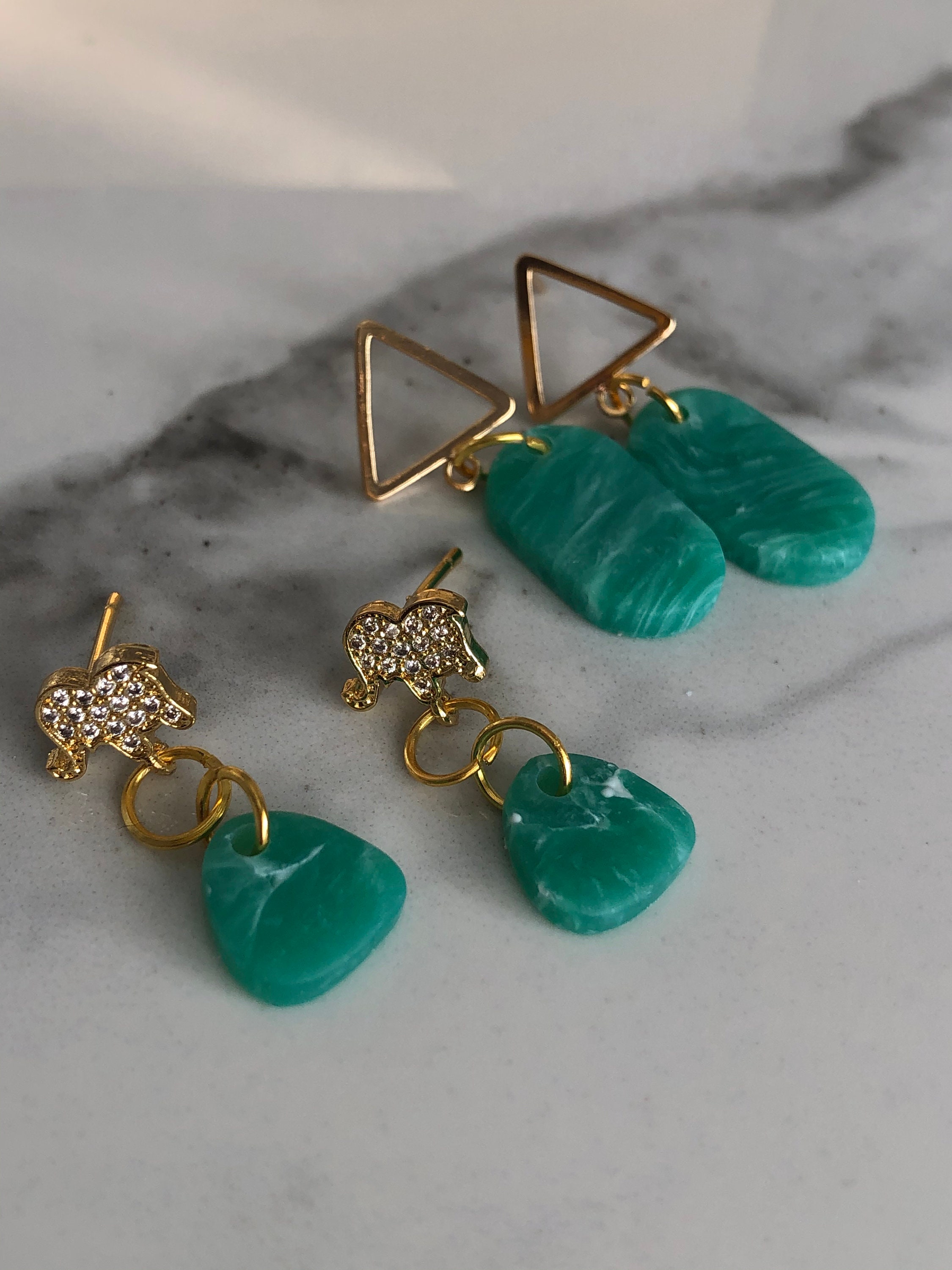 POLYMER CLAY EARRINGS- Clay Earrings- Handmade- Jade Elephants or Jade ...