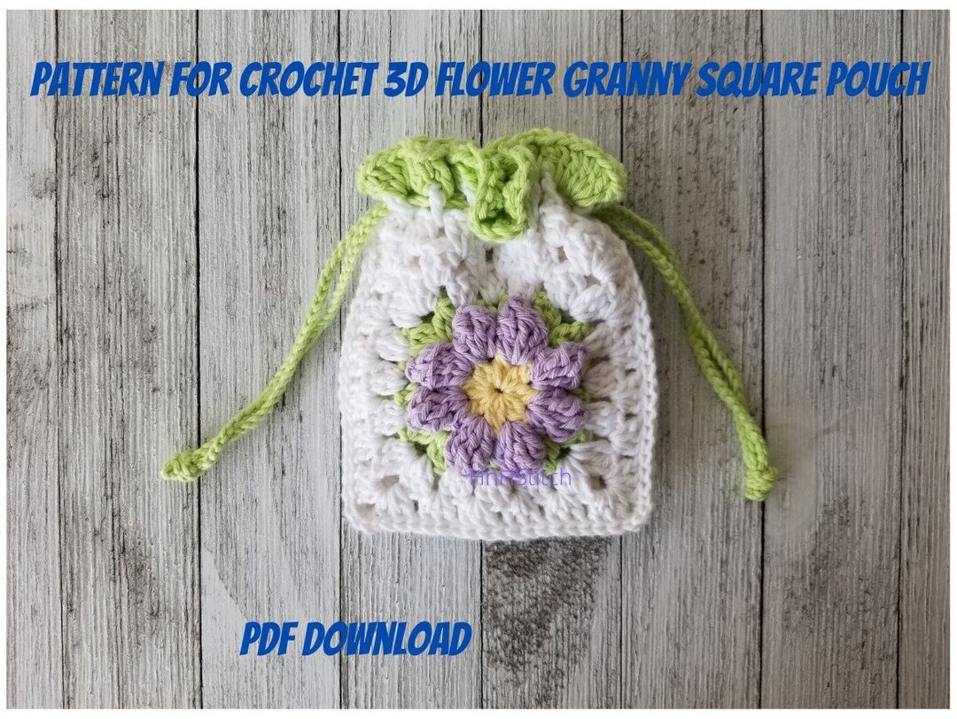 PATTERN for Crochet 3D Flower Pouch With Draw String, PDF Download for ...