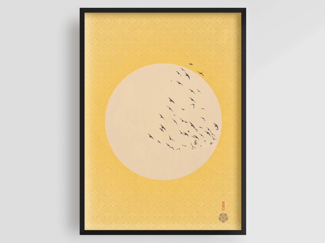 Yellow and Gold Flying Birds Print, Japandi Art Print, Zen Artwork ...