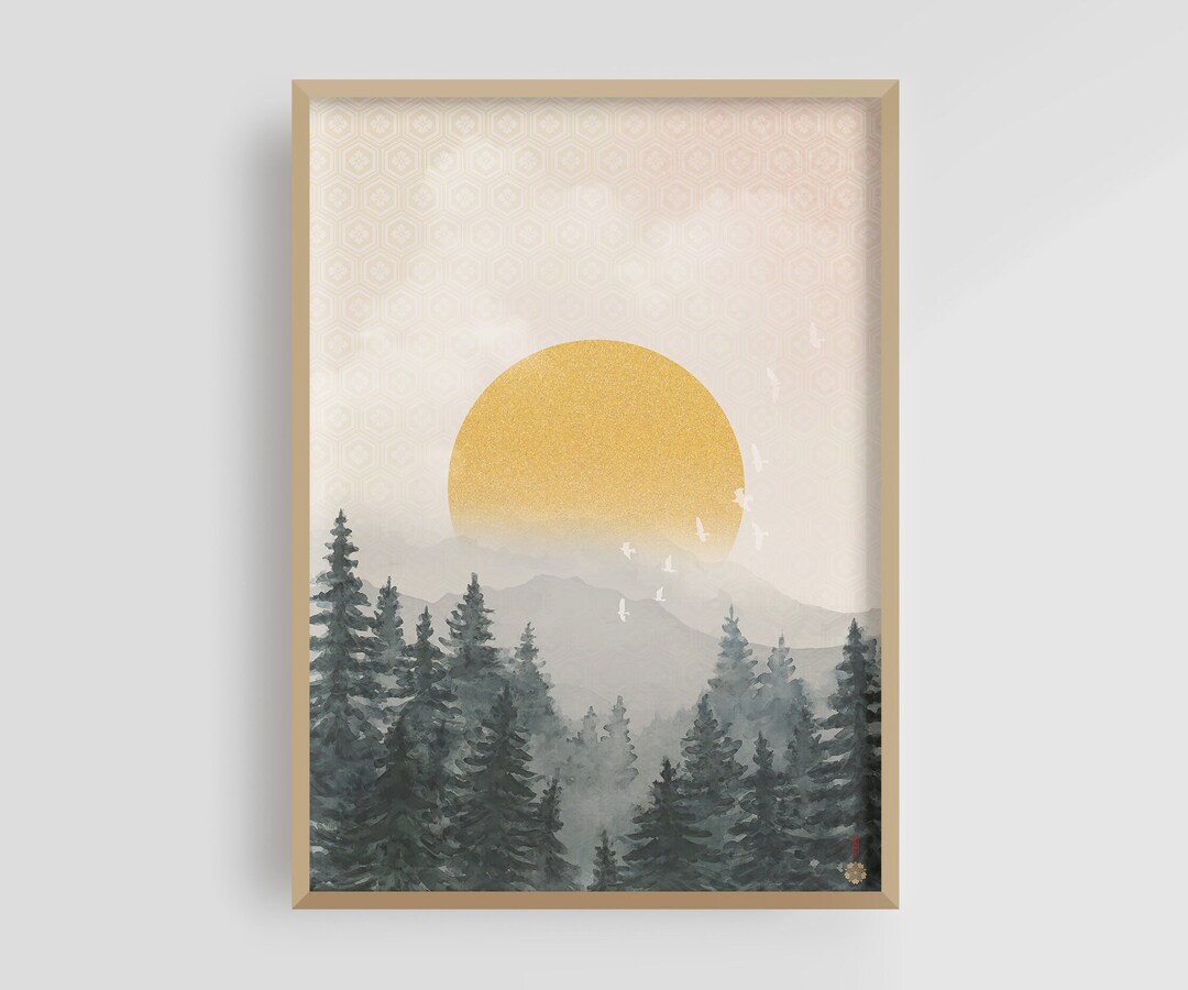 Golden Sunrise - Wabi Sabi Art, Japandi Wall Art, Flying Birds Poster ...