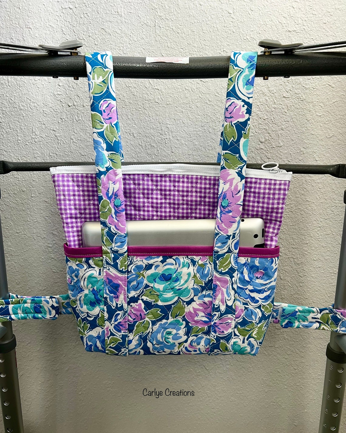 Walker Tote Organizer Caddy in Blue Floral Gingham - Etsy