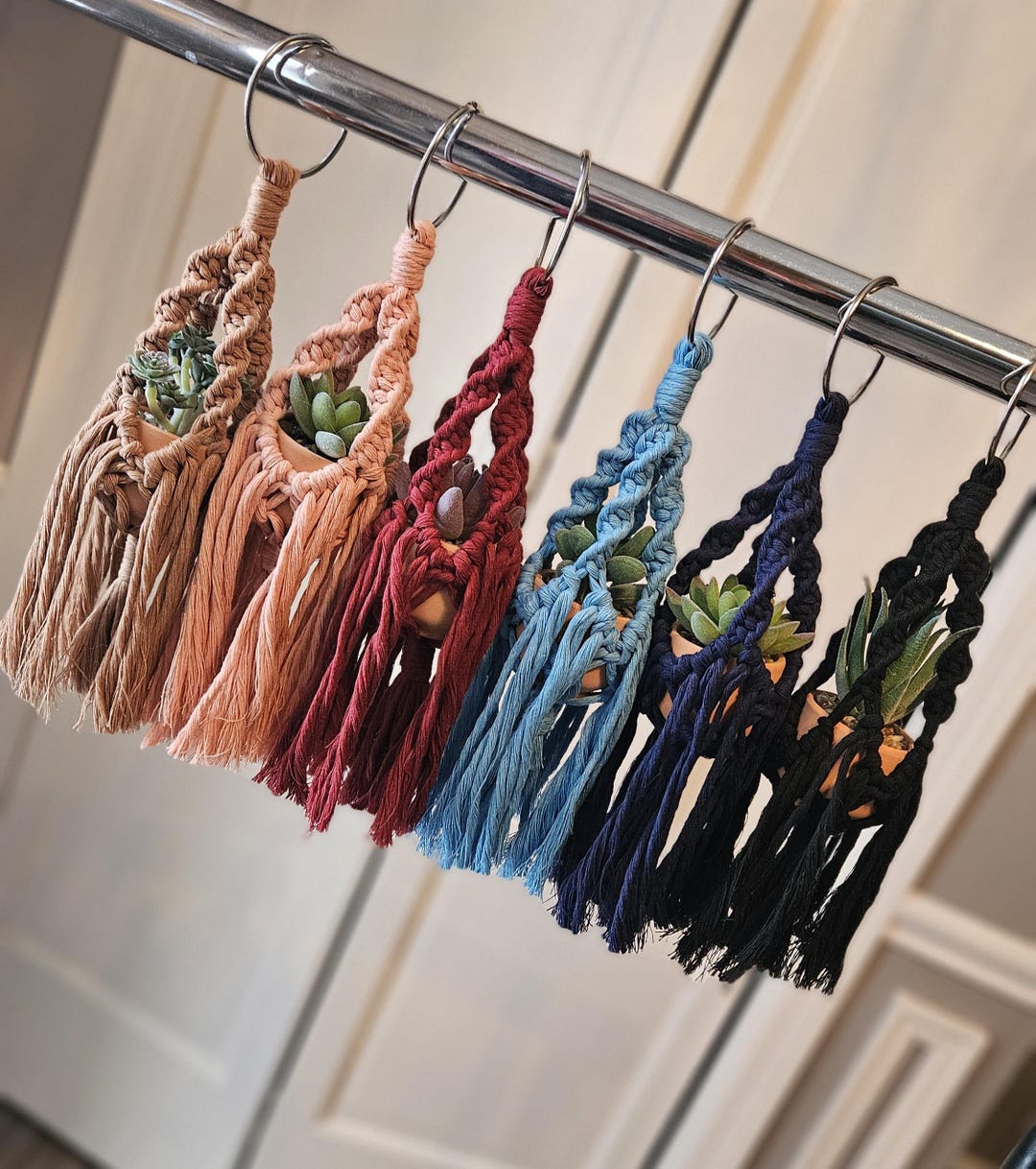 Faux Macrame Car Plant Hanger, Boho Plant Hanger, Succulent Car Hanger ...