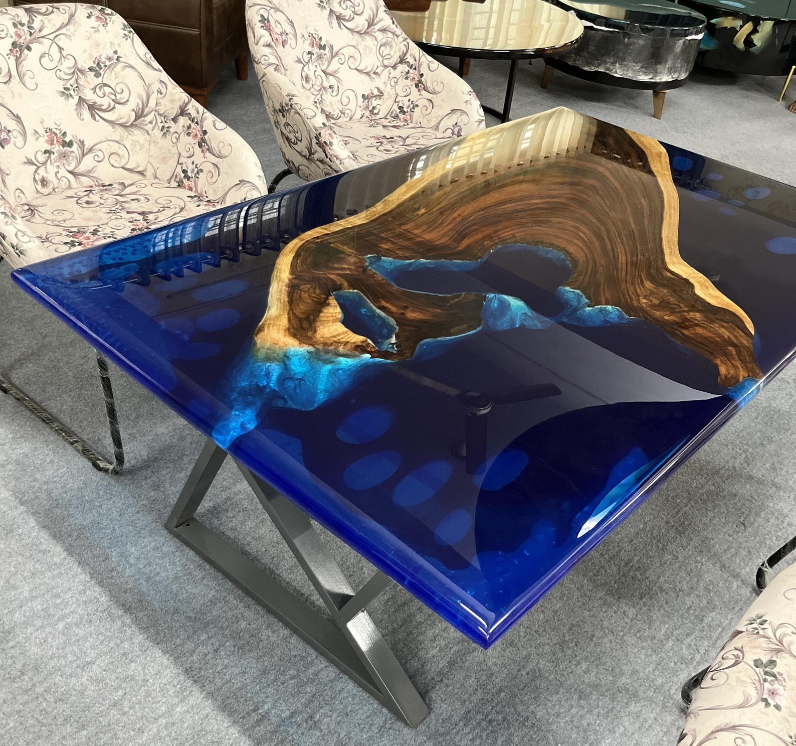 Blue Wooden Epoxy Resin Dining Table - Etsy