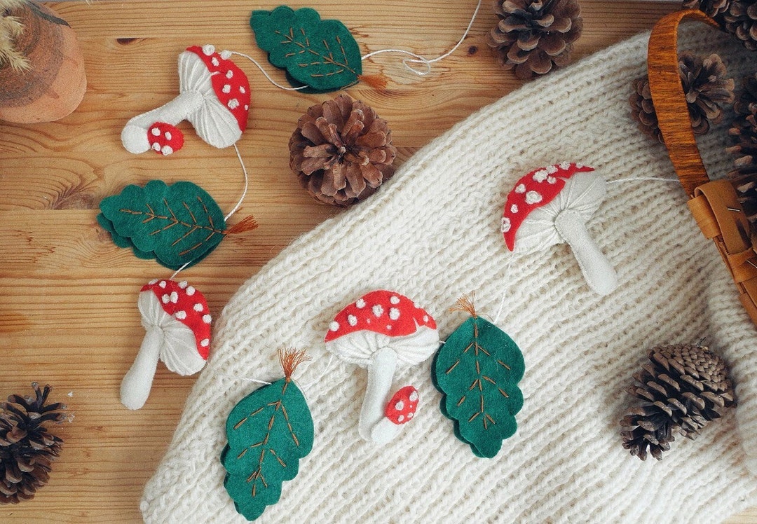 Mushrooms Garland, Felt Garland, Nursery Wall Decor, Woodland Garland ...