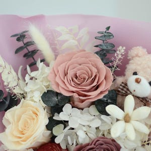Forever Flowers Bouquet, Forever Roses With Bear Flower Gift - Etsy