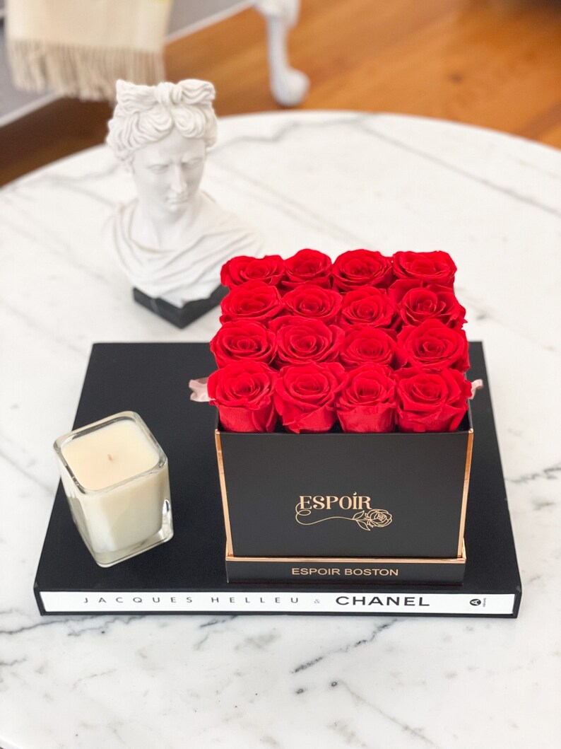 16 Red Preserved Roses in Classic Square Box. Eternity Roses for Baby ...