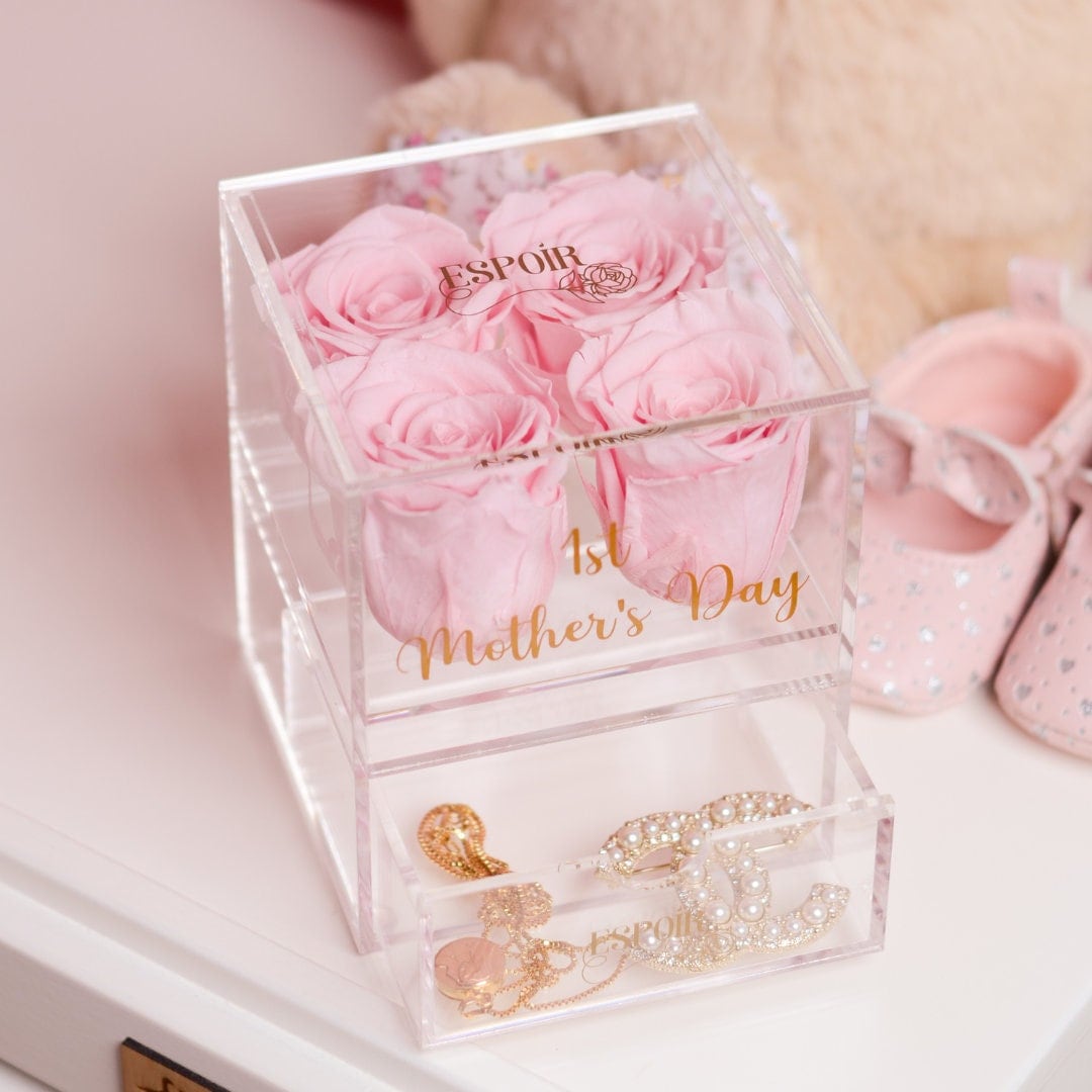 4 Forever Roses in Acrylic Jewelry Box | Mother's Day Gift | Preserved ...
