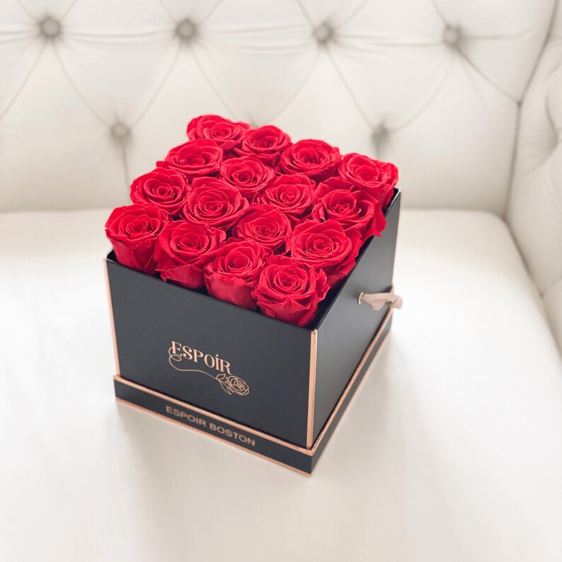 16 Red Preserved Roses in Classic Square Box. Eternity Roses for Baby ...