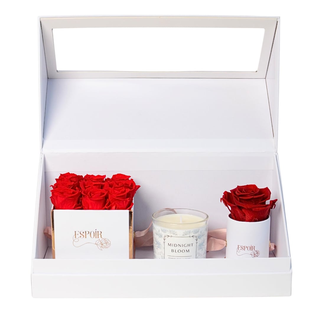 Forever Roses + Candle Bundle Set, Holiday Gift Set, Birthday Roses ...