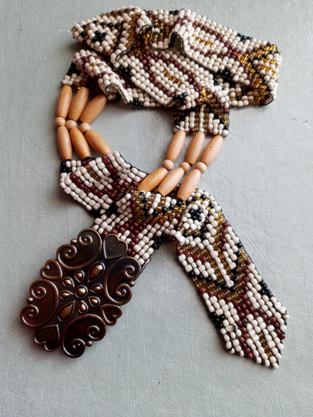 Ladies BEADED AND WOOD Square Buckle Belt - Etsy