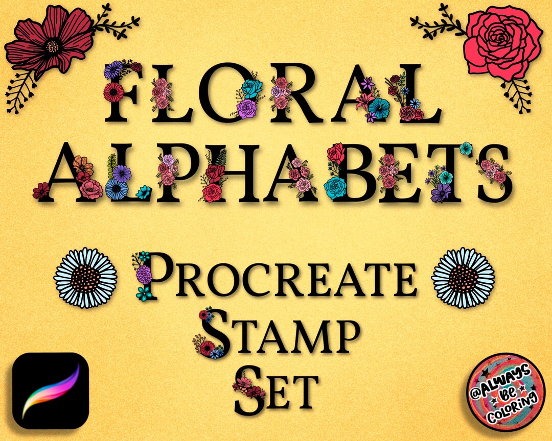 3 Sets Floral Alphabet Procreate Stamp Set 78 Flower Monogram - Etsy