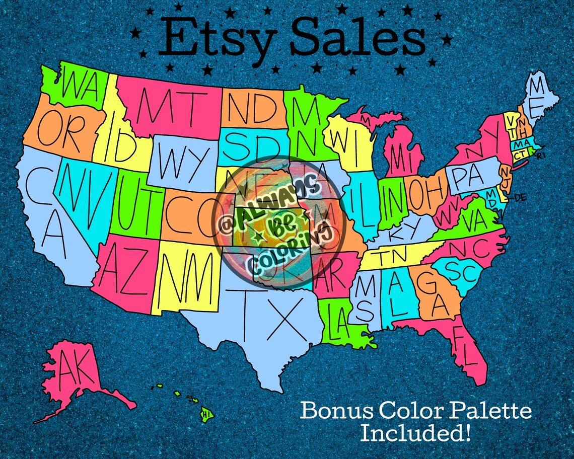 3 Etsy Sales Maps With Bonus Procreate Color Palette 2 - Etsy