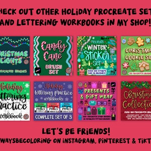 7 Procreate Brushes & 10 Lettering Practice Worksheets, Christmas ...