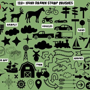 Procreate Map Maker Brush Bundle, 300 Brushes, Hand Drawn Stamps ...