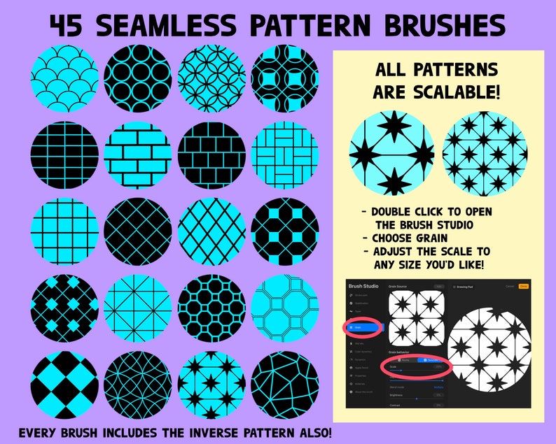 100 Procreate Mosaic Brushes for Lettering, Illustration. With Seamless Procreate Pattern ...