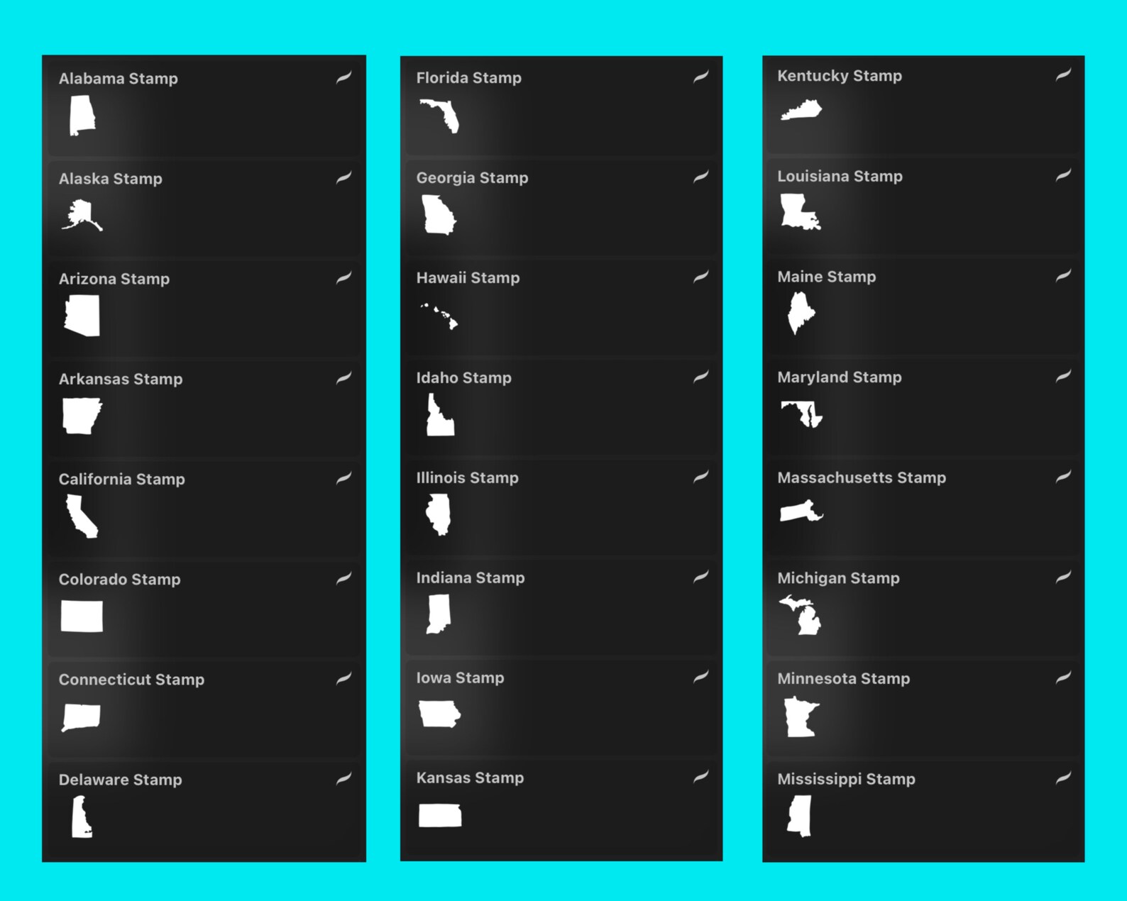 INSTANT DOWNLOAD United States Procreate Stamp Set All 50 | Etsy